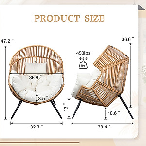 Vongrasig Wicker Egg Chair PE Rattan Chair with Cushion, Oversized Patio Lounge Chair for Outdoor, Indoor, Balcony, Backyard, Garden, Beige