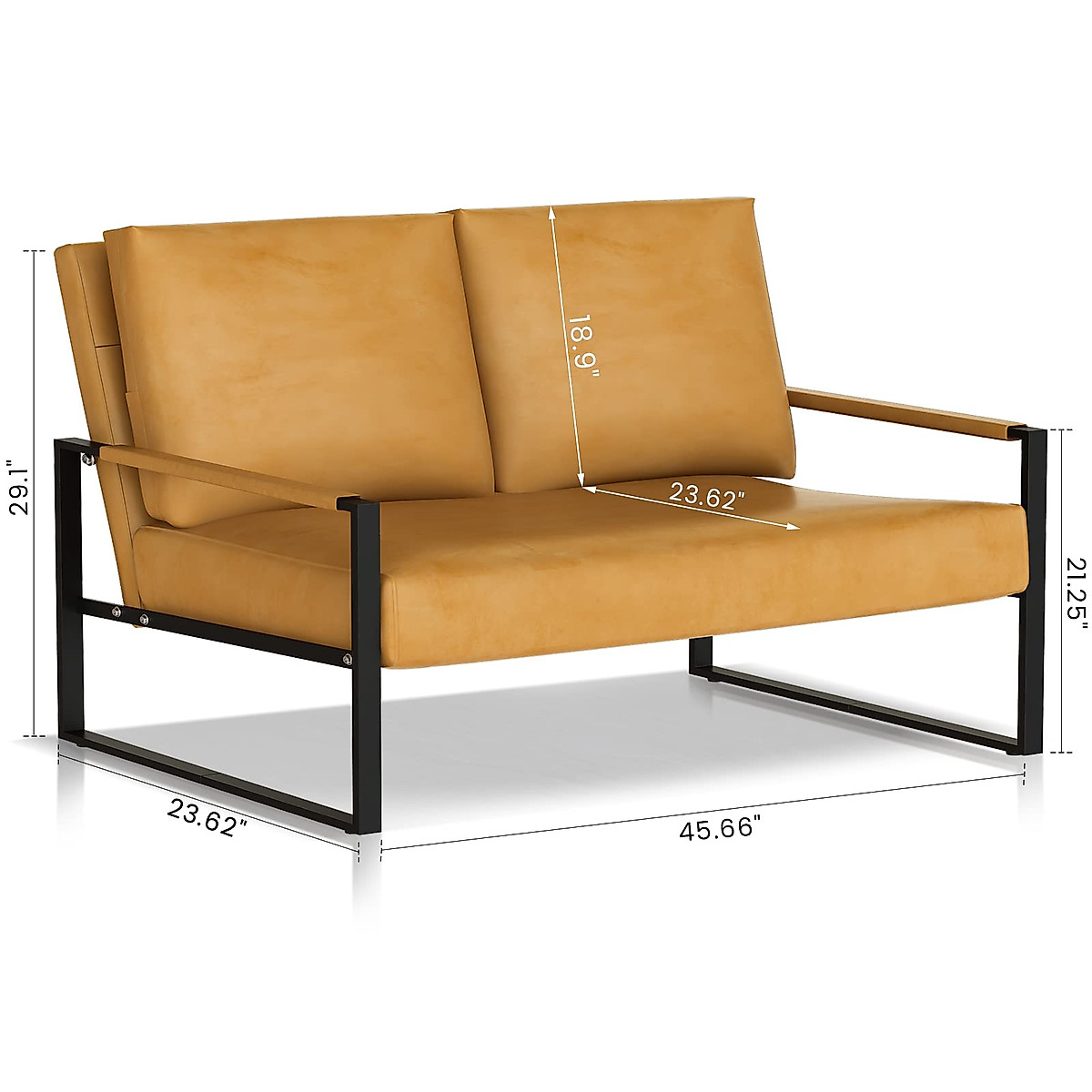 AWQM Faux Leather Couch, Mid-Century Loveseat Sofa,Upholstered Faux Leather Loveseat,Small Couch for Small Spaces,Office,Living Room,Camel