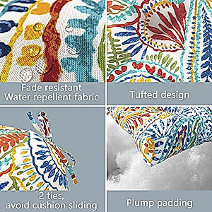 LVTXIII Outdoor/Indoor Tufted Seat Cushion, Decorative Wicker Chair Pads All Weather Seat Cushion Sets for Patio Garden Home Office Furniture, 19”x19”x5”, Round Back, Pack of 2, Paisley Multi