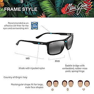 Maui Jim Mamalu Bay Rectangle Sunglasses, Gloss Black/Neutral Grey Polarized, Large