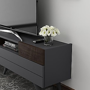 HOMIDEA Moon TV Stand -TV Lowboard – Wall Unit Set – TV Board – Cabinet with Two Doors and Wall Shelf in Modern Design (Anthracite/Walnut)