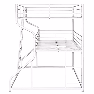 KoiHome Full Over Twin Over Queen Size Triple Bunk Bed with 2 Ladders, Metal Low Bed Frame with Full-Length Guardrail for Kids Teens Girls Boys Bedroom, Space-Saving, No Box Spring Needed, White