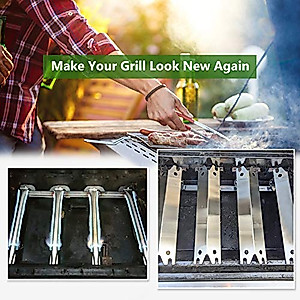 Grill Replacement Parts Compatible for Brinkmann 810-2410-S 810-2411-S 810-2411-F Model, 4-Pack Heat Plates Flame Tamer Crossover Burners Tubes Parts for Brinkmann 810-2411-S Gas Grill