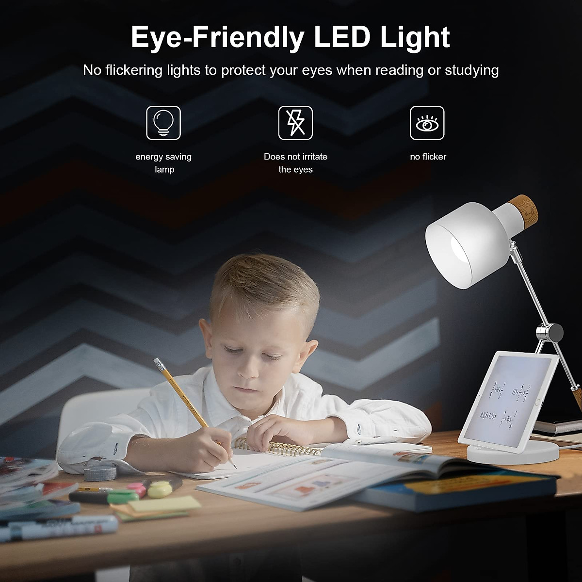 LED Desk Lamps with Wireless Charger, Table Lamps with Adjustable Brightness,Dimmable Eye-Caring Reading Desk Light for Office , Touch Control for Home ,Eye Protection Table Light for Office Bedroom