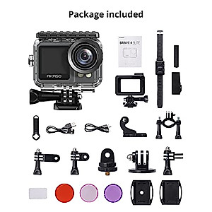 AKASO Brave 4 Elite 4K60fps 20MP Ultra HD Action Camera IPX8 33FT Underwater Camcorder Waterproof Camera with 64GB Storage, Touch Screen, Stabilization 2.0, Built-in 1650mAh Battery and Accessory Kit
