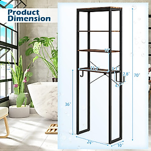 Tangkula Over The Toilet Storage Rack, 70 Inch Tall Bathroom Space Saver w/Metal Frame, Anti-Tipping Devices & Adjustable Feet Pads, Freestanding Bathroom Organizer Above Toilet, Rustic Brown