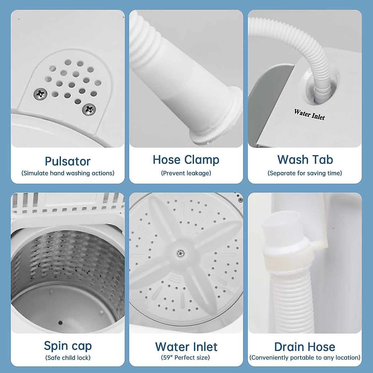 Ceamorfco Portable Washing Machine Cleaner, 24lbs Portable Washer Dryer Combo for Laundry, Twin Tub 15lbs Washer&9lbs Dryer, Lavadora Washer Cleaner for RVs, Camping, Apartments, Dorms, Colleges