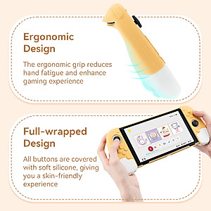 GeekShare Cute Ergonomic Protective Case Compatible with Nintendo Switch OLED Console and Joy-Con, Shock-Absorption and Anti-Scratch Slim Cover Case for Switch OLED Model- Yellow