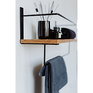 Wood Floating Shelves with Metal Towel Bar, Oak Kitchen Wall Storage Towel Rack, Bathroom Towel Holder, Wall Mounted Steel Towel Rack ETHIMO Classic I