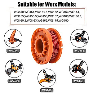 Trimmer Spool Line for Worx wa0010, Replacement Spools Compatible with Worx Weed Eater String, Trimmer Line Refills 0.065 inch for Worx Electric String Trimmers(16 Spools+4 Trimmer Caps)