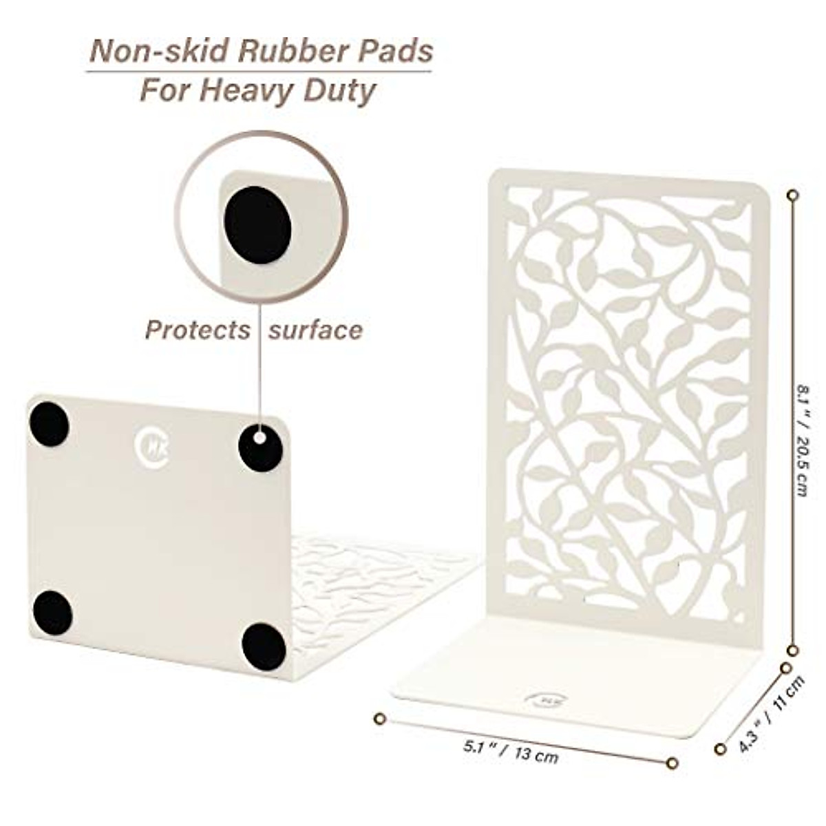 CNK Book Ends Bookends for Book Shelves, Metal Book Ends for Home Office Heavy Books, Book Shelf Holder, Home Decorative, Book Stoppers, Book Holder, Set of 2 White Infinite Leaves Bookends