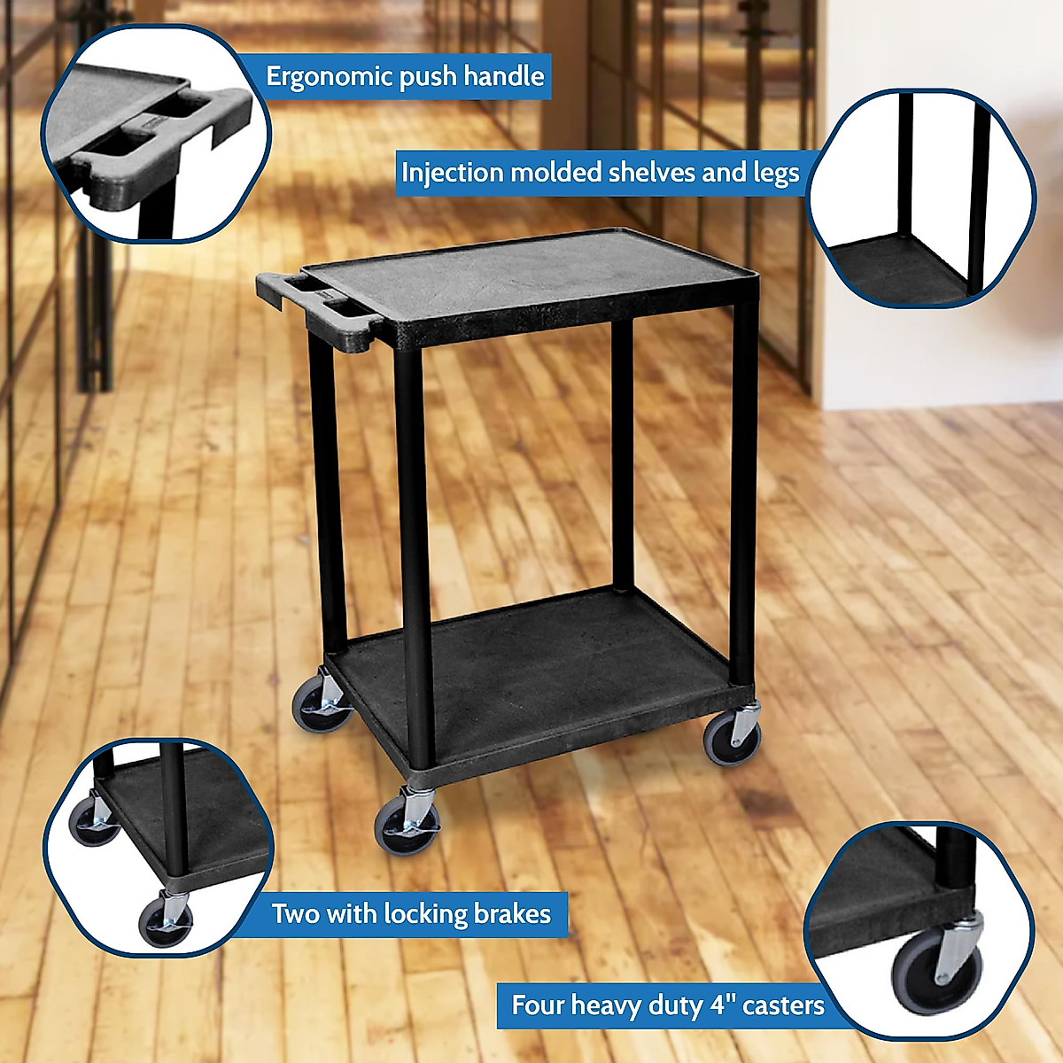 Luxor Multipurpose Utility Cart with 2 Shelf - Black