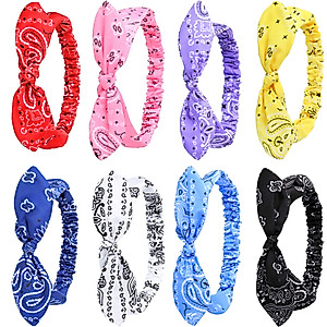 Hicarer Bandana 8 Pcs Retro Print Headbands Paisley Print Headband Headwrap for Girls and Women Knot Headbands