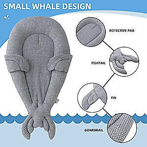 Hiseeme Baby Play Mats for Floor,Baby Lounger for Cover,100% Cotton Premium Breathable Whales Mat,Sleeping Bed Cover for Newborn,Machine Washable, Polyester,（Grey）