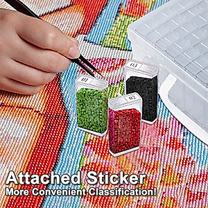 64 Slots Plastic Seed Storage Box, Reusable Seed Storage Organizer with Label Stickers Multi-Purpose Diamond Embroidery Storage Case Portable Nail Art Storage Container for Seeds