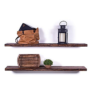 DAKODA LOVE Floating Shelves | Rugged Distressed | Southern Yellow Pine | Premium Craftsman Quality | Easy Hidden Bracket Wall Mount | Set of 2 (Bourbon, 48" L x 8" D)