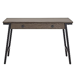 Leick Home 11400-GR Empiria Mixed Metal and Wood Computer Desk with Dropfront Keyboard, 1-drawer, Gray