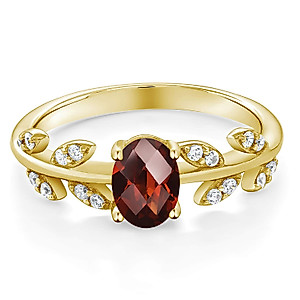 Gem Stone King 18K Yellow Gold Plated Silver 7X5MM Oval Gemstone Birthstone Twisted Olive Branch Leaf Vine Band Wedding Ring For Women | Available In Size 5, 6, 7, 8, 9