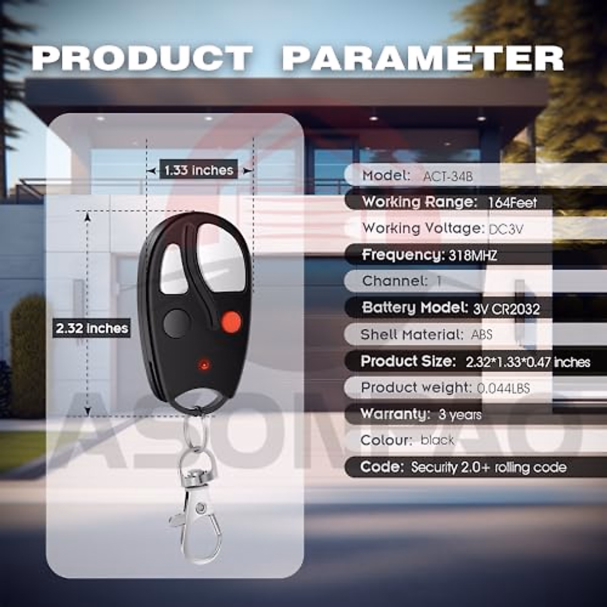 1 for ACT-34B ACP00872 Linear Garage Door Opener Remote LD033 LD050 LS050 4-Channel 318MHZ Megacode 3-Years-Warranty