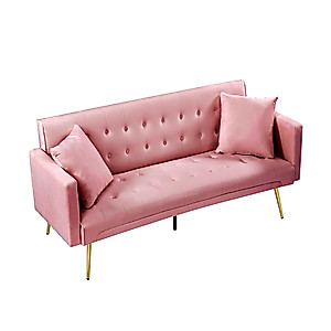 Anwick 72" Modern Velvet Sofa Bed Futon,Convertible Folding Sleeper Bed Couches with 3 Adjustable Backrests,Tufted Recliner Loveseat with Golden Chrome Legs for Small Living Room Office (Pink)
