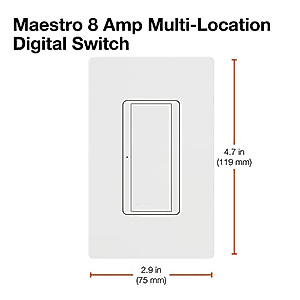 Lutron Maestro Digital Switch, 8A Single Pole/Multi Location, MA-S8AM-WH, White
