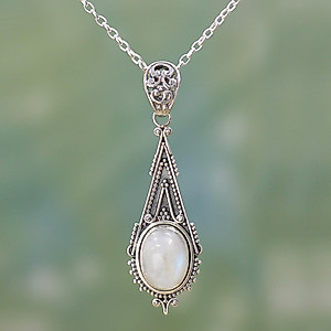 NOVICA Artisan Handmade Cultured Pearl Button Earrings White Sterling Silver Freshwater India Birthstone [0.7 in L x 0.7 in W x 0.3 in D] ' Regal Aura'