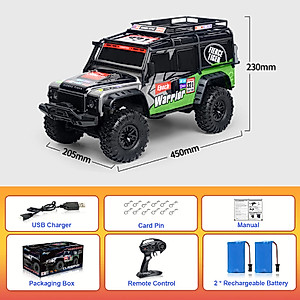 Desdoni RC Cars RC Crwaler 1/10 Scale RTR Remote Control Car 4WD 2.4GHz Brushed Offroad Racing Hobby Grade Model Vehicle with LED Lights 2Pcs Battery Toy for Kids and Adults