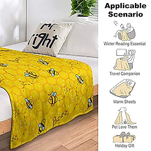 Cute Bee Sofa Throw Blanket Flannel Super Soft Warm Fleece Bedspread Home Decor All Season for Bed Couch Living Room Large 50"X40" in