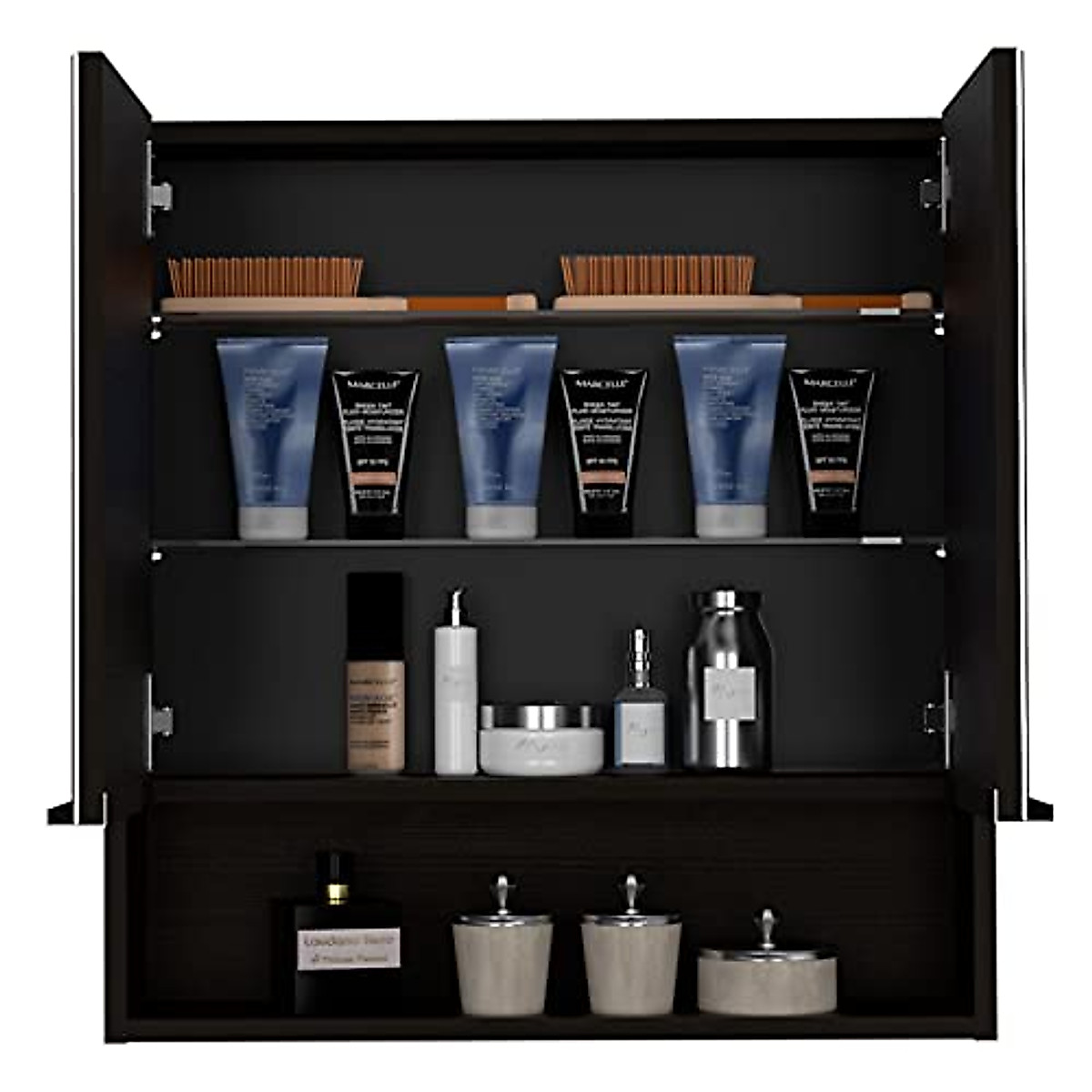 Depot E-Shop Tatacoa Mirror Medicine Cabinet, One Open Shelf, Three Interior Shelves, Black -Bathroom