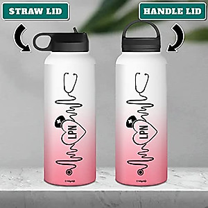 winorax Personalized Nurse Water Bottle for Women Heartbeat Stethoscope Nurses Insulated Stainless Steel Sports Travel Coffee Bottle 12oz 18oz 32oz Gifts for Nurse Week RN CNA Graduation (Gradient 2)