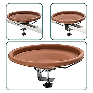 Hanizi Bird Bath Deck Mounted Bowl 12 Inches, Balcony Railing Birdbaths Unheated, Bird Bath Fence Clamp Detachable