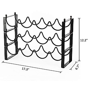 DreamiDeco 3 Tier Stackable Wine Rack, Countertop Cabinet Wine Holder Storage Shelf Free Standing Bottles Holder Organizer - Hold 12 Bottles for Kitchen Pantry Cabinet Bar (Metal, Black)