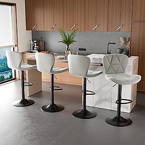 Nalupatio Modern Bar Stools Set of 2, Adjustable Faux Leather Upholstered Swivel Bar Stools, Counter Height Bar Chairs with Back for Kitchen Island, Light Grey