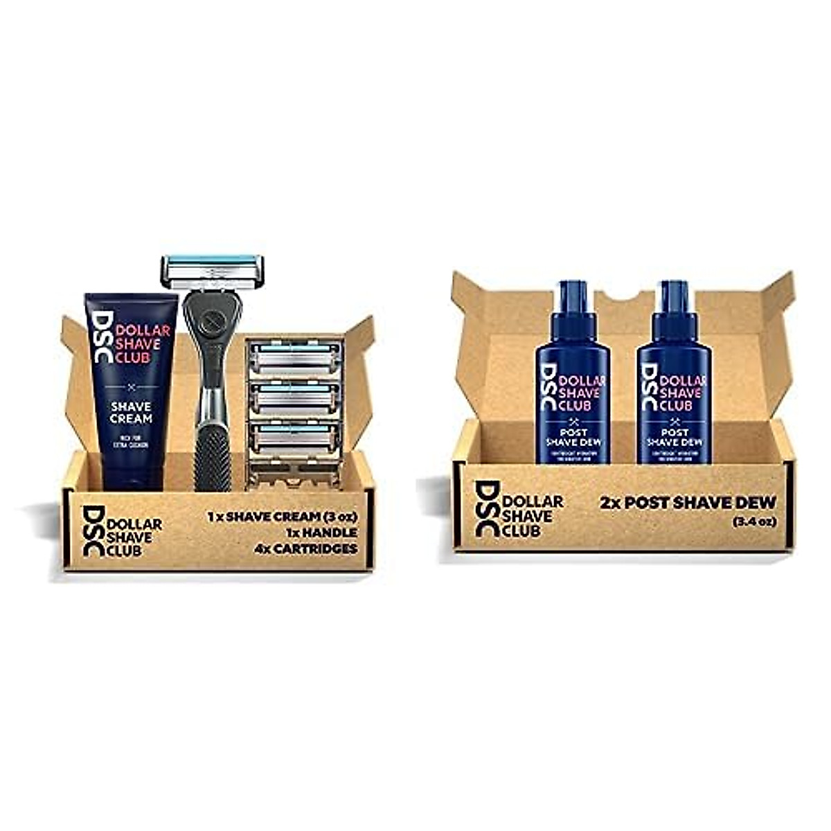 Bundle of Dollar Shave Club, 4 Blade Club Razor Cartridges, Shave Cream, Easy To Grip Handle + Post Shave Dew 2 ct.