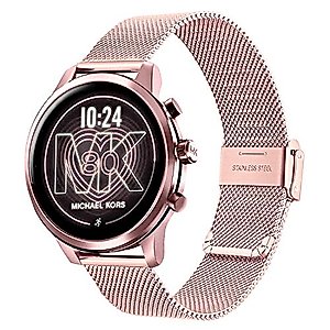 TRUMiRR Women Watchband for Michael Kors Access Gen 4 MKGO/MKGO Gen 5E 43mm, Mesh Woven Stainless Steel Watch Band Quick Release Strap Wristband for Michael Kors Access Gen 5 Lexington Smartwatch