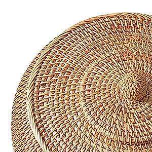 KODENG Round Rattan Boxes with Lid Hand-Woven Multi-Purpose Wicker Tray 11 Inch Picnic Food Bread Table Storage Basket (28x13cm)