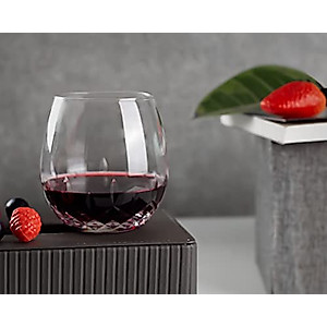 Hand Cut Stemless Wine Glasses by SHOSHIN - Lead-free Crystal Drinking Glass - Perfect gift for Him or Her (15 Oz, Set of 4)…