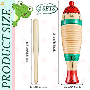 4 Sets Fish Style Guiro Instrument Wood Fish Shape Guiro Colorful Hand Percussion Instrument with Rhythm Sticks Musical Instruments for Adults