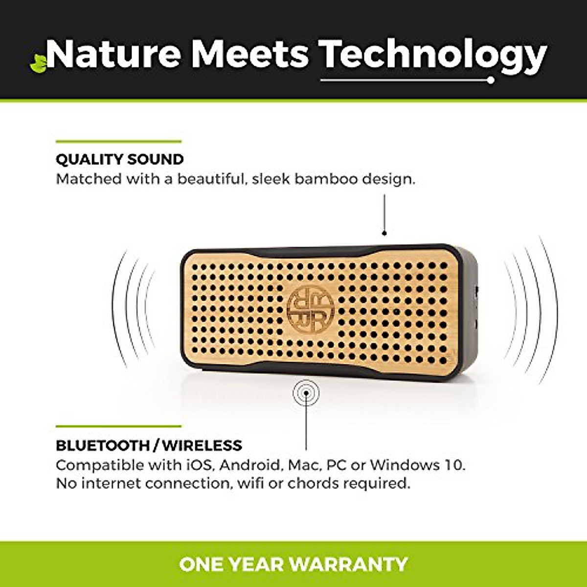 Reveal Solar Speaker, Portable Wireless Bluetooth Bamboo Speaker & Phone Charger Eco-Friendly Bamboo Wood Design