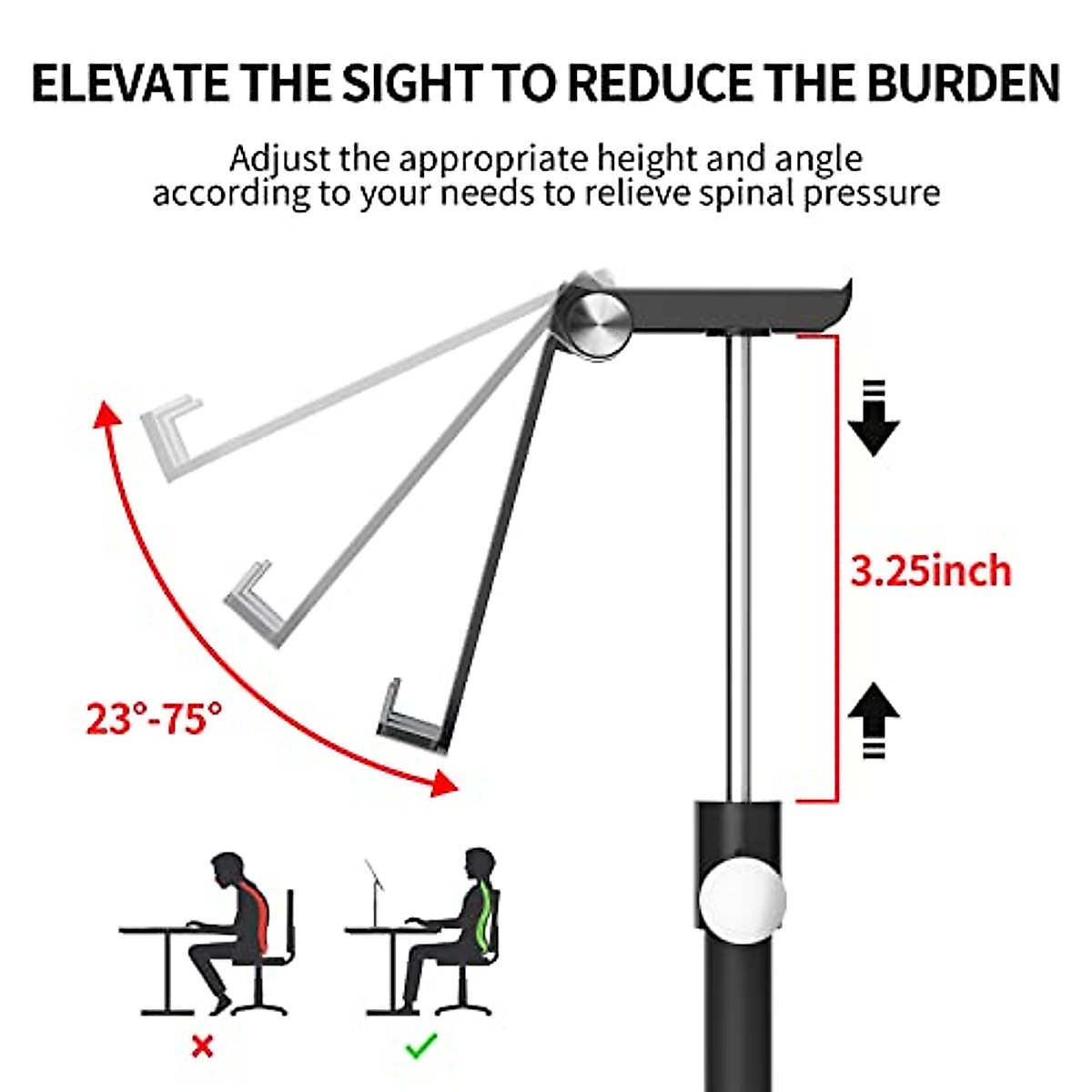 SZFIXEZ Cell Phone Stand, Height Adjustable Chat Stand for Desk/Office (Black)