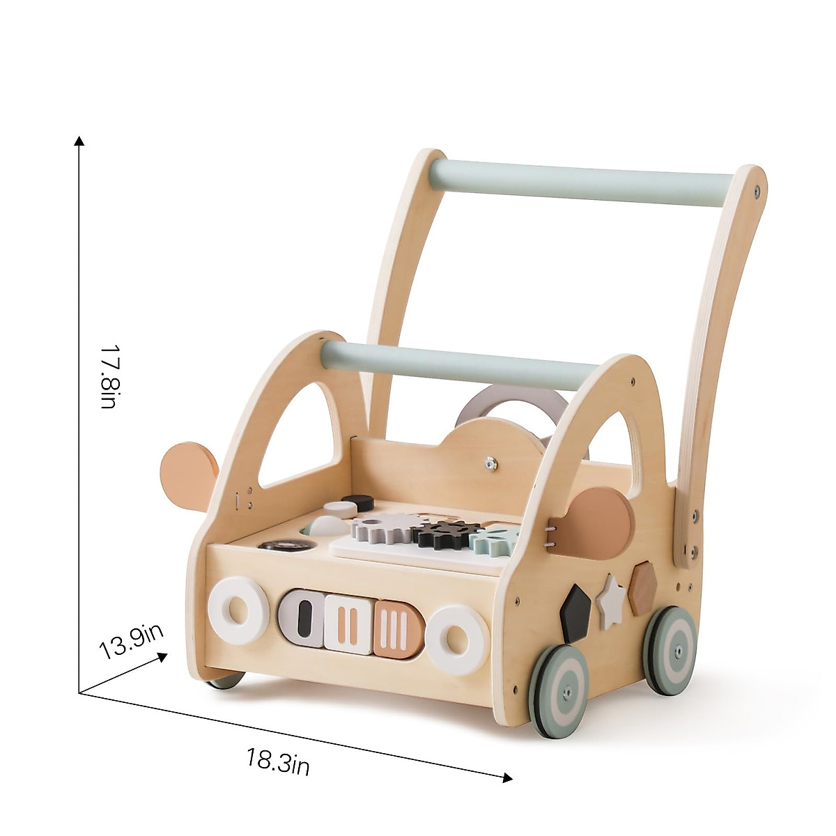 IEATFO Baby Push Walker, Wooden Baby Walker Push Toy for Baby Boy and Girls with Car Shape, Stand Up Push Walker for Baby Learning to Walk, Toddler Multiple Activities Center for Christmas Gifts