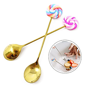 Honbay 4PCS Creative Lollipop Stainless Steel Spoon Coffee Spoon Dessert Spoon Ice Cream Spoon Sugar Spoon Mixing Spoon for Home, School, Office or Restaurant