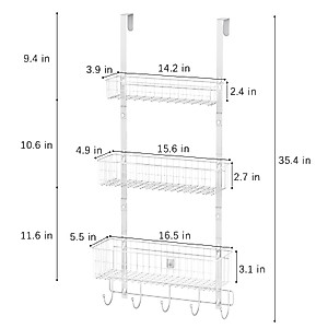 CADUKE Over The Door Organizer Hanger with Basket Hanger Door Towel Rack with 5 Hooks Back of Door Storage Organizer Behind Door Hooks Hanger Shelf for Bathroom, Kitchen, Office, White