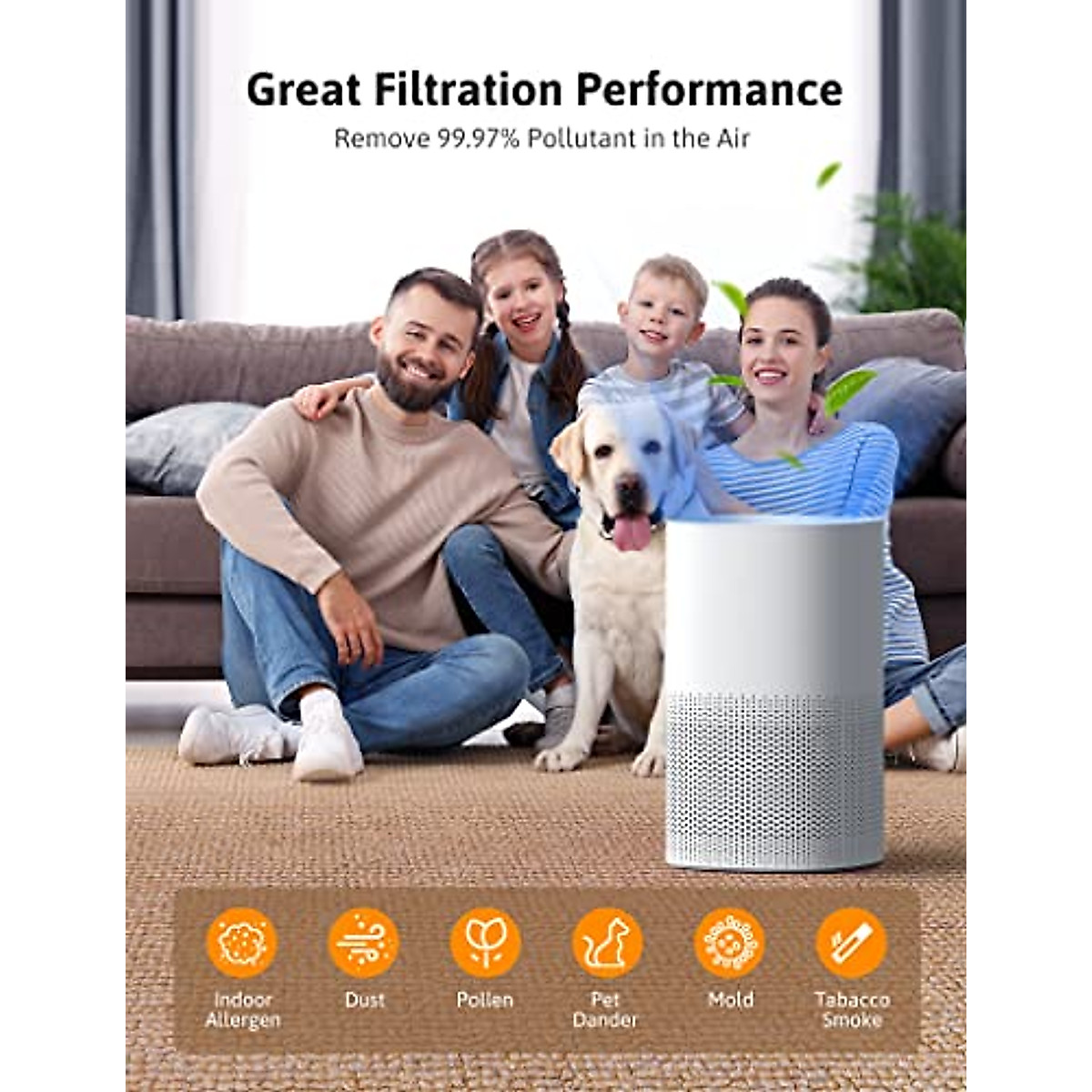 Air Purifiers with H13 HEPA Air Filter, Air Purifier for Large Room up to 430 ft², Pollen Smoke Allergen Pet Dander Hair Dust Air Cleaner, CADR 400 m³/h, Auto Mode, Timer, Air Quality Sensor, AP005