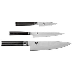 Shun Cutlery Classic 3 Piece Starter Set, Includes 8" Chef's, 3.5" Paring, 6" Utility Knife, Handcrafted Japanese Kitchen Knives, 3 sizes