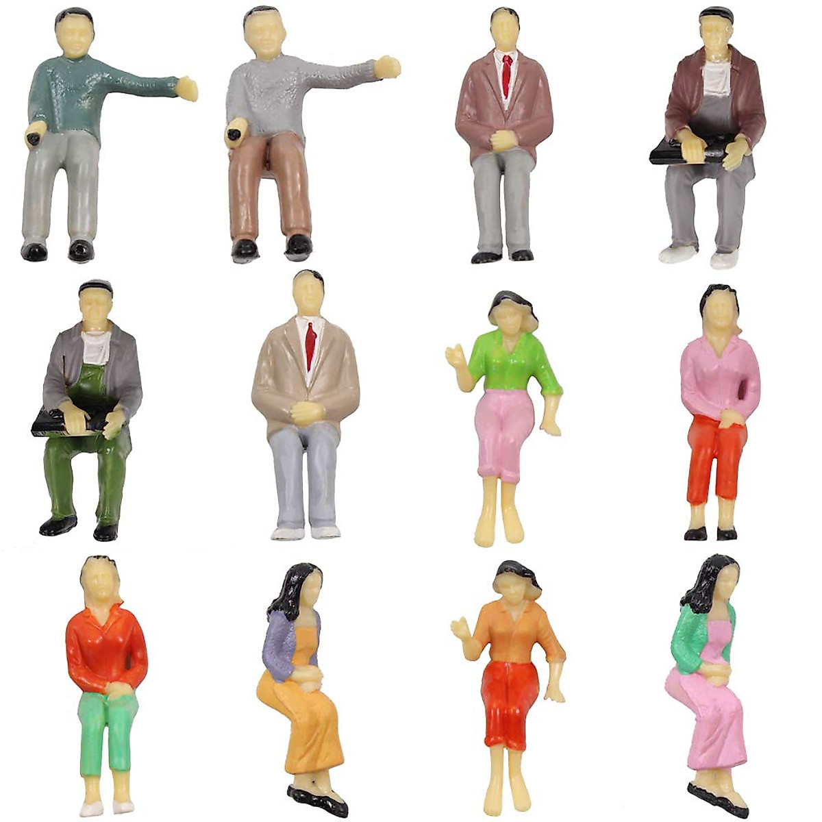 P25S 12pcs All Seated 1:25 Painted Passengers Figures G Scale Person for Model Railway Trains