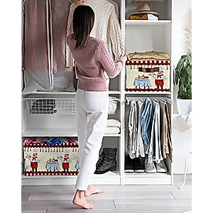 Storage Baskets for Organizing, Toy Box Chest Chef Gourmet Knife And Fork Foldable Cube Storage Bin with 2 Leather Handles Set of 1