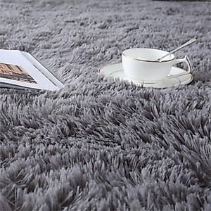 Fluffy Rugs for Bedroom 5x7 - Soft Shag Plush Area Rug for Living Room - Fuzzy Modern Gray Non-Skid Shaggy Carpet for Boys Kids Playroom Dorm