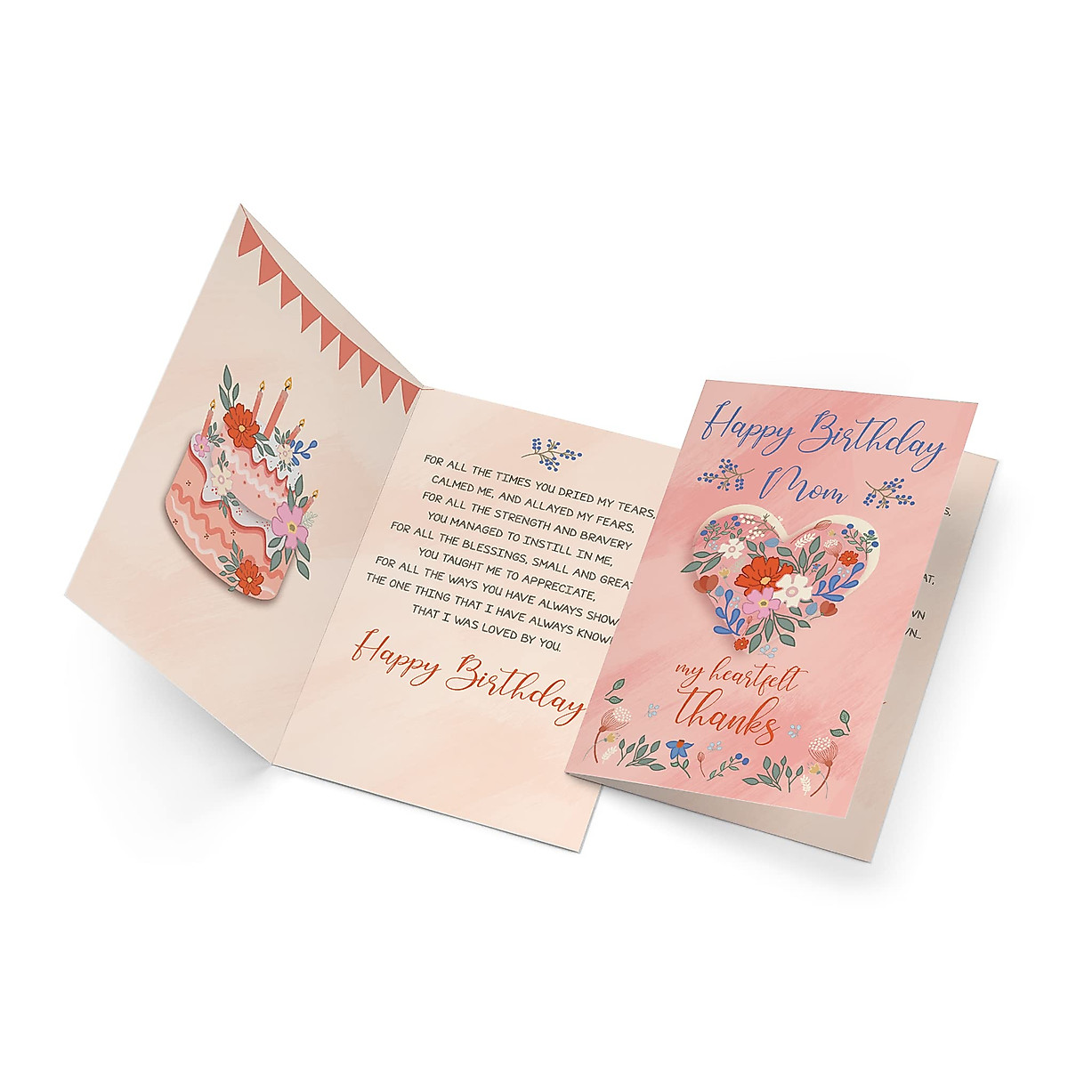 Prime Greetings Heartfelt Birthday Card For Mom (Mother), Made in America, Eco-Friendly, Thick Card Stock with Premium Envelope 5in x 7.75in, Packaged in Protective Mailer