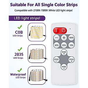 HitLights Mini RF Remote Controller for Single Color LED Strip Lights, DC 5-24V, 12-Key Wireless Dimmer with Dynamic Effect Mode, PWM Dimming Control, Ideal for Room, Home, Cabinet, DIY